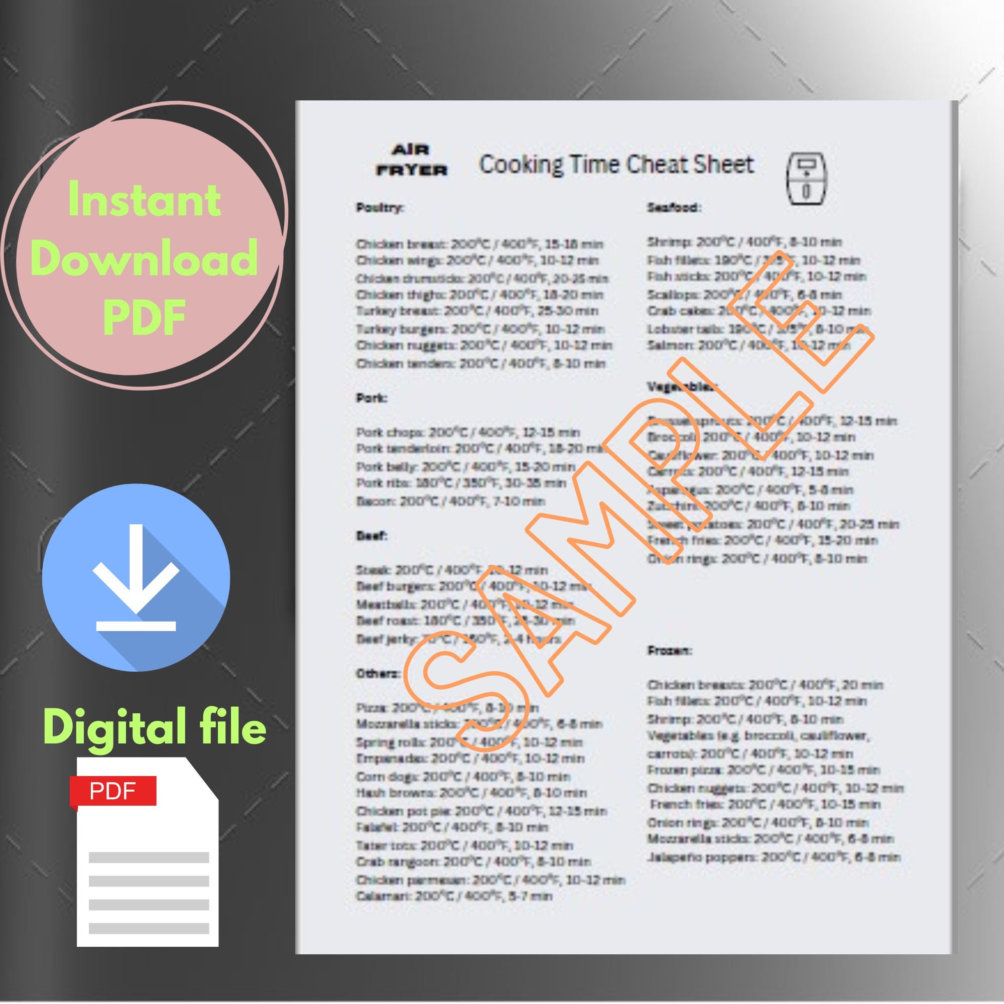 Printable Air Fryer Cooking Times, Minimalist Airfryer Cheat Sheet ...