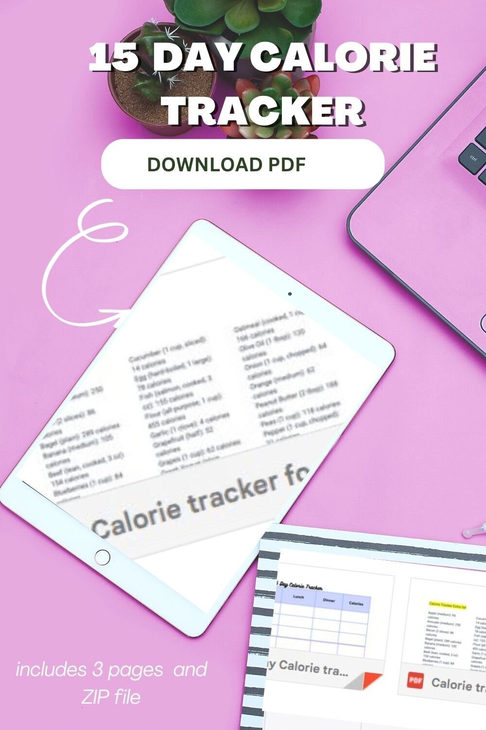 15 Day Calorie Tracker Digital File, Zip and PDF Files Ready to Print ...