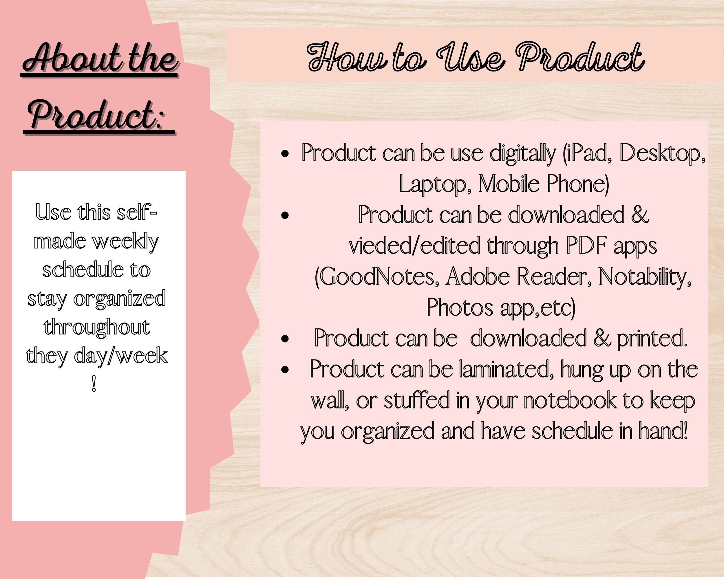 Easy & Simple 24 Hour Weekly Schedule Planner, Instant Download ...