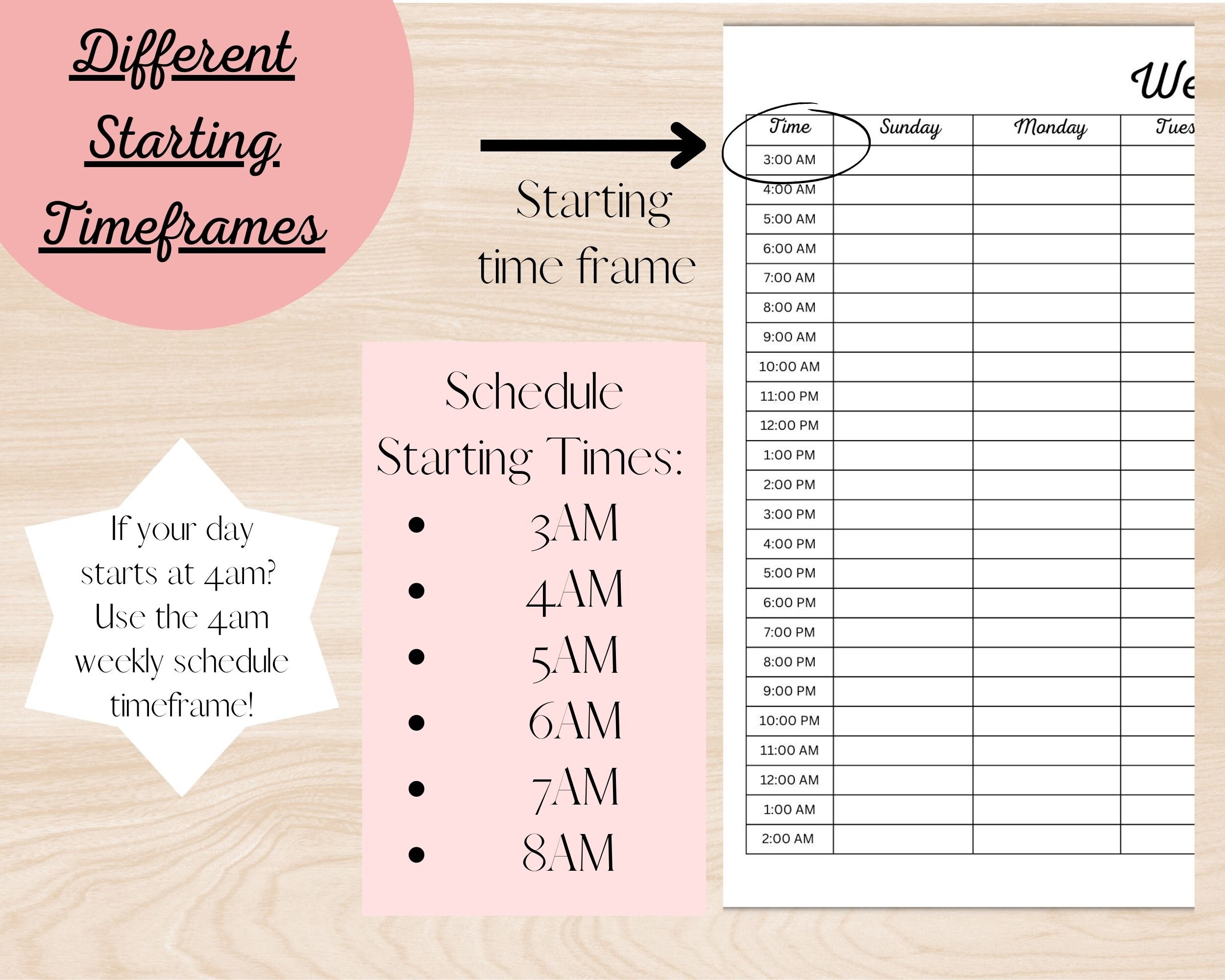 Easy & Simple 24 Hour Weekly Schedule Planner, Instant Download ...
