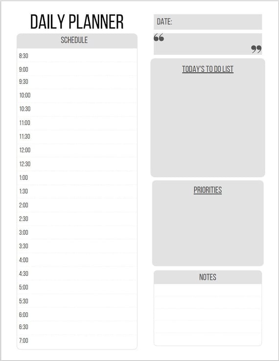 Daily Planner Printable Planner Simple Daily Planner - Etsy