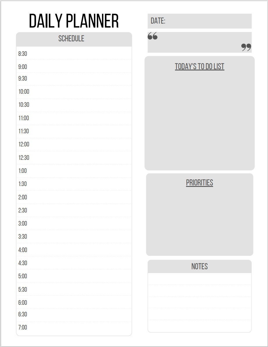 Daily Planner, Printable Planner, Simple Daily Planner, Downloadable ...