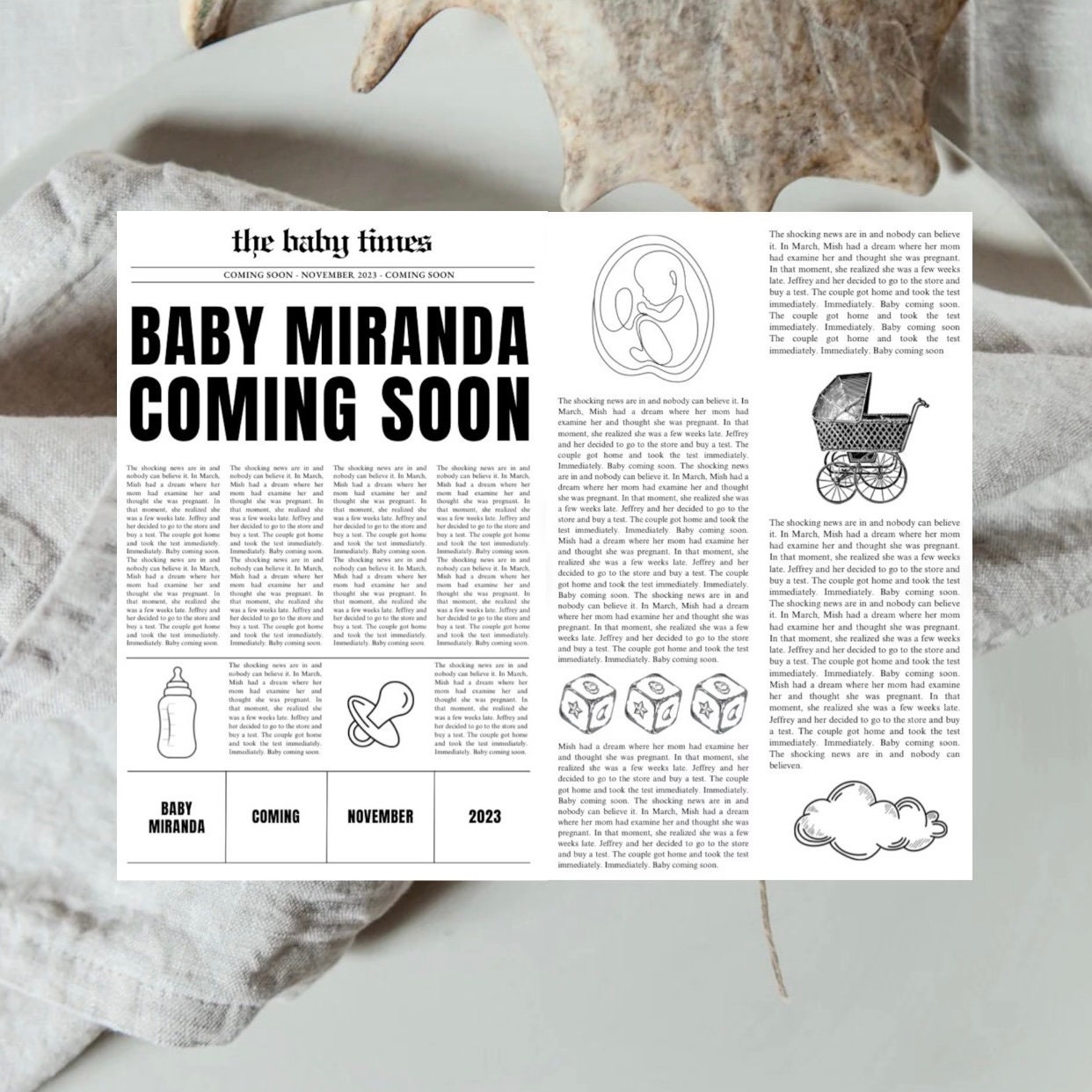 Cute Newspaper Pregnancy Announcement editable Download - Etsy
