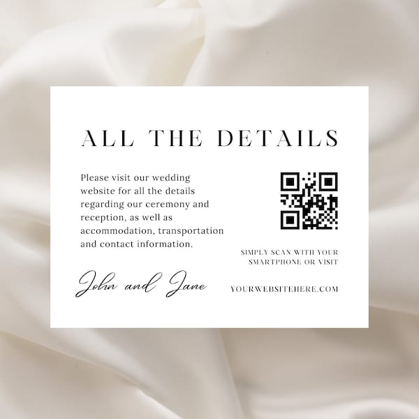 Wedding Detail Card With Qr Code - Etsy