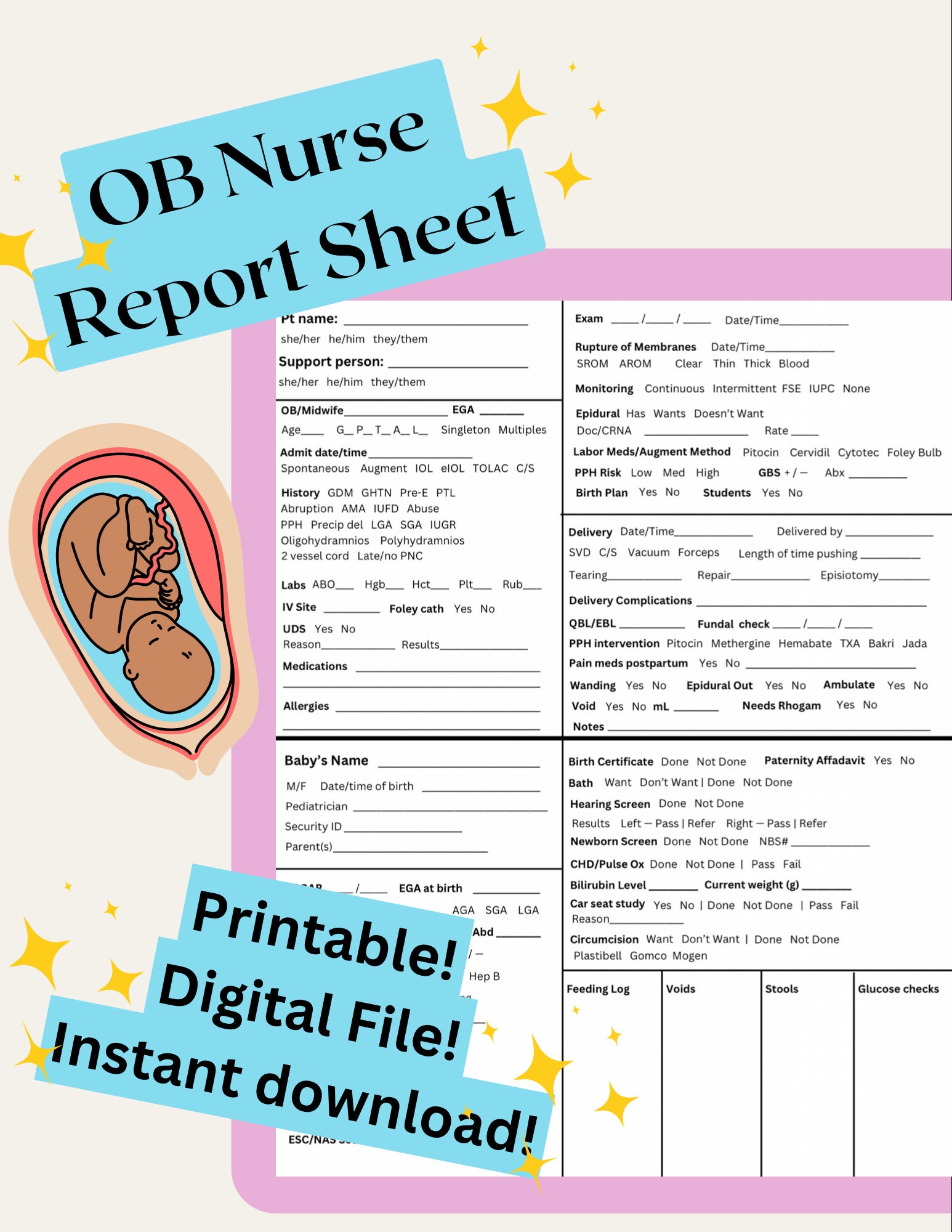 OB Nurse Report Sheet, Postpartum Nurse Report Sheet, Labor and ... OB Nurse Report Sheet, Postpartum Nurse Report Sheet, Labor and ...