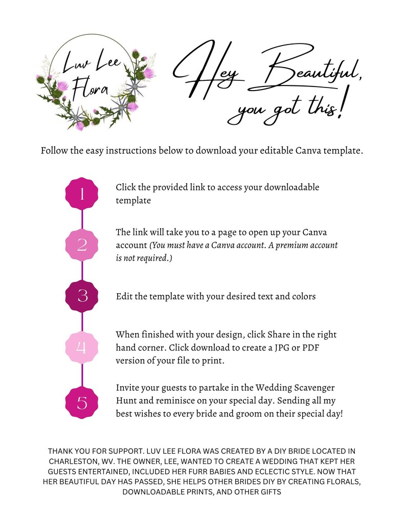 Wedding Photo Scavenger Hunt Template With Hashtag and QR Code ...