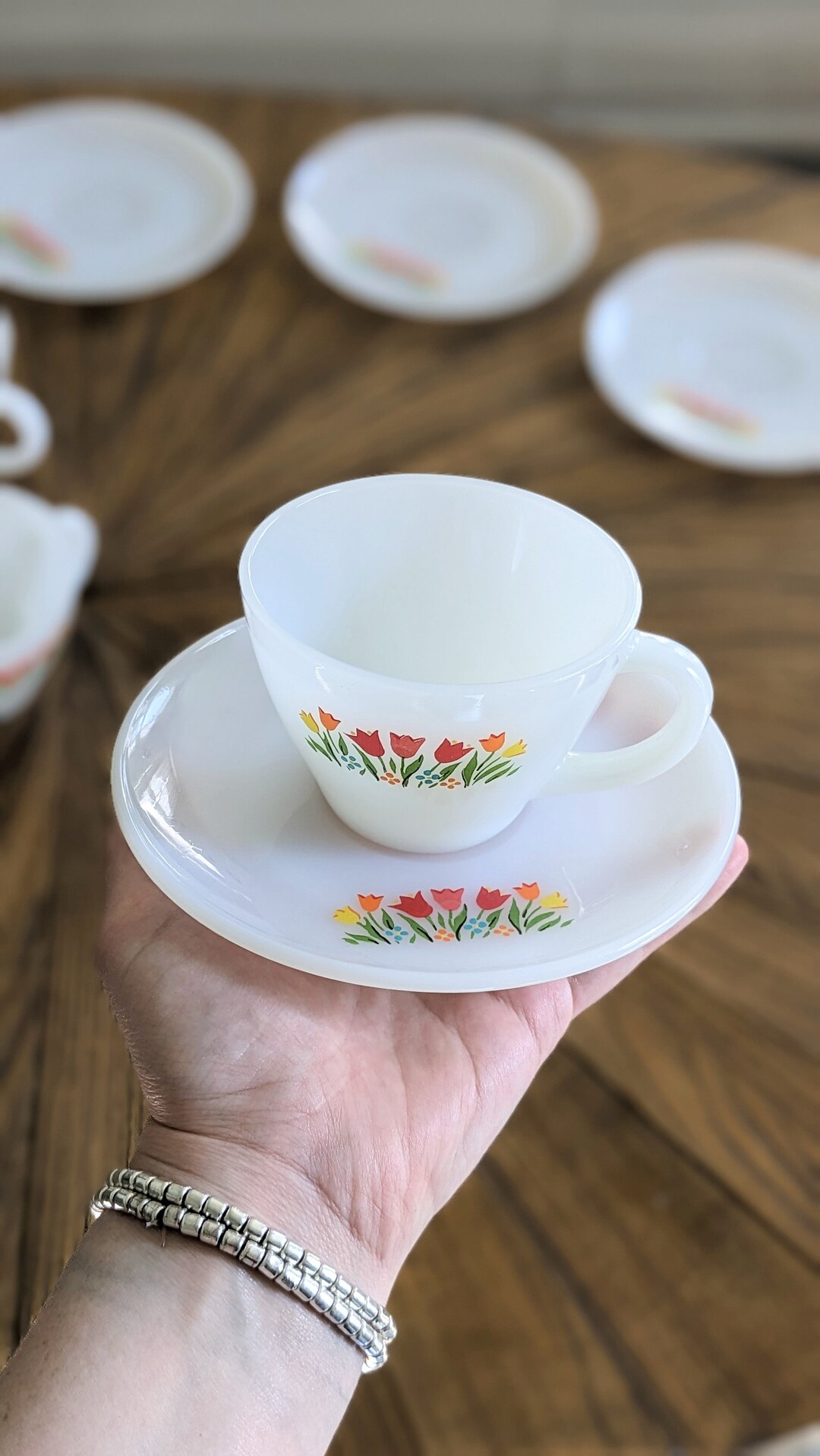 Fire King Tulip Teacup and Saucer Set: Vintage Milk Glass Dishes - Etsy