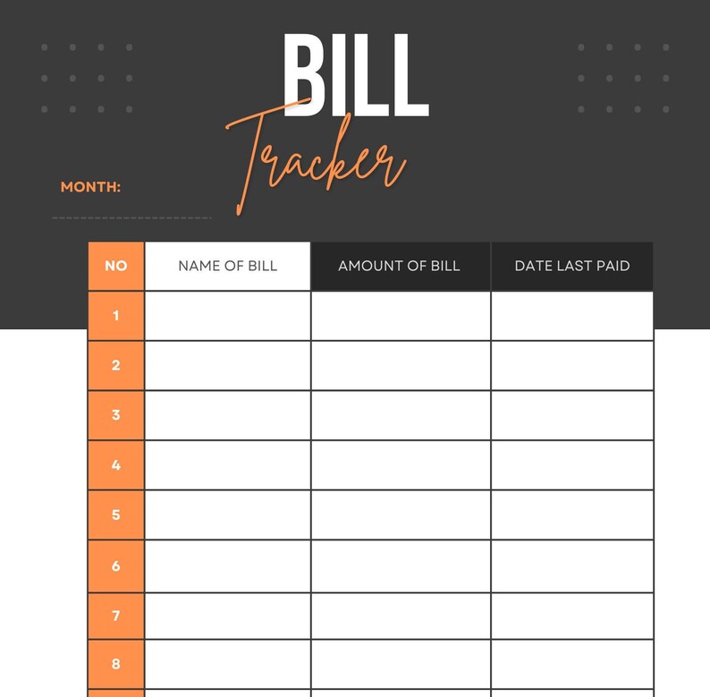 Bill Tracker - Etsy