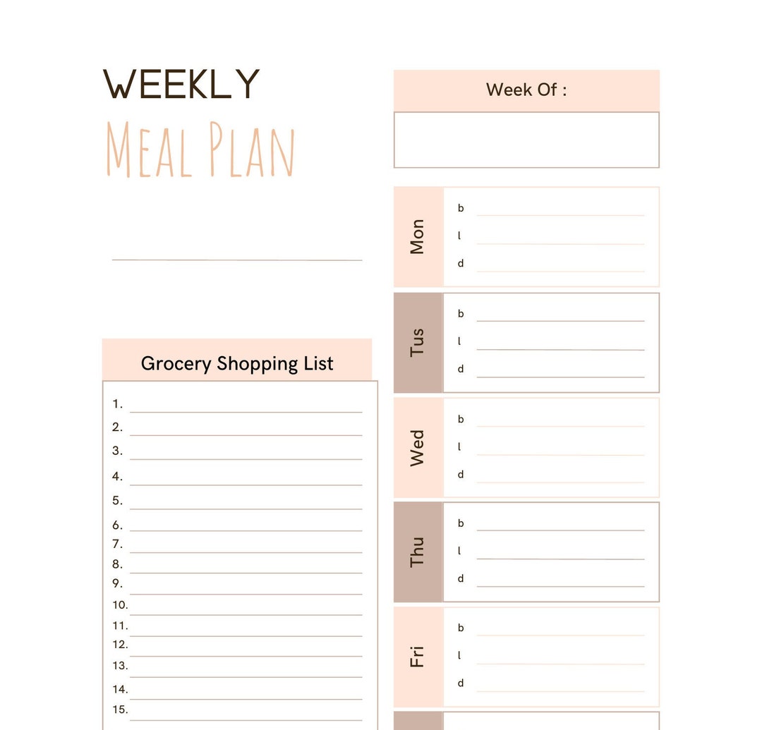Minimalist Weekly Meal Planner - Etsy