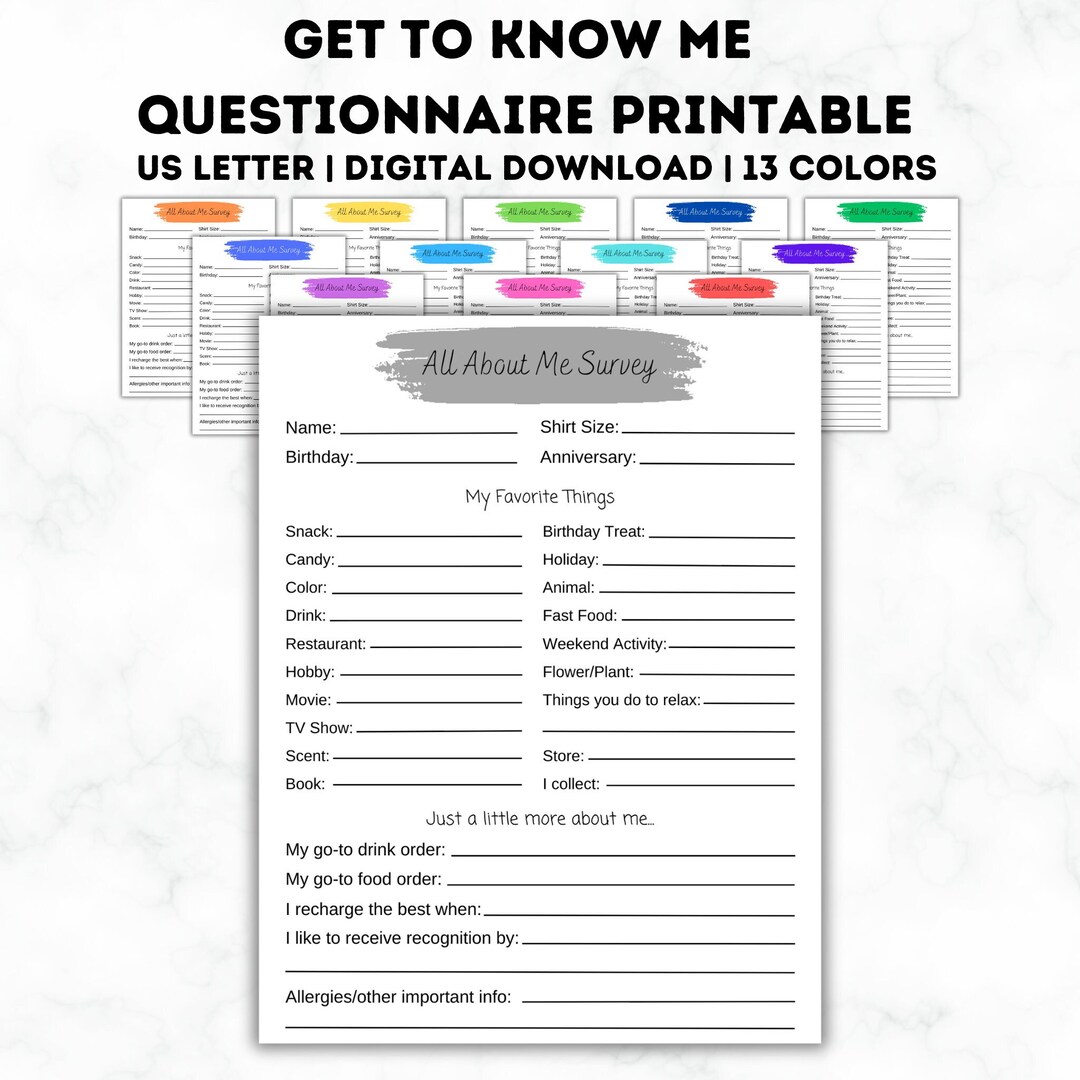 Get to Know Me Survey Activity Printable, All About Me Survey, Coworker ...