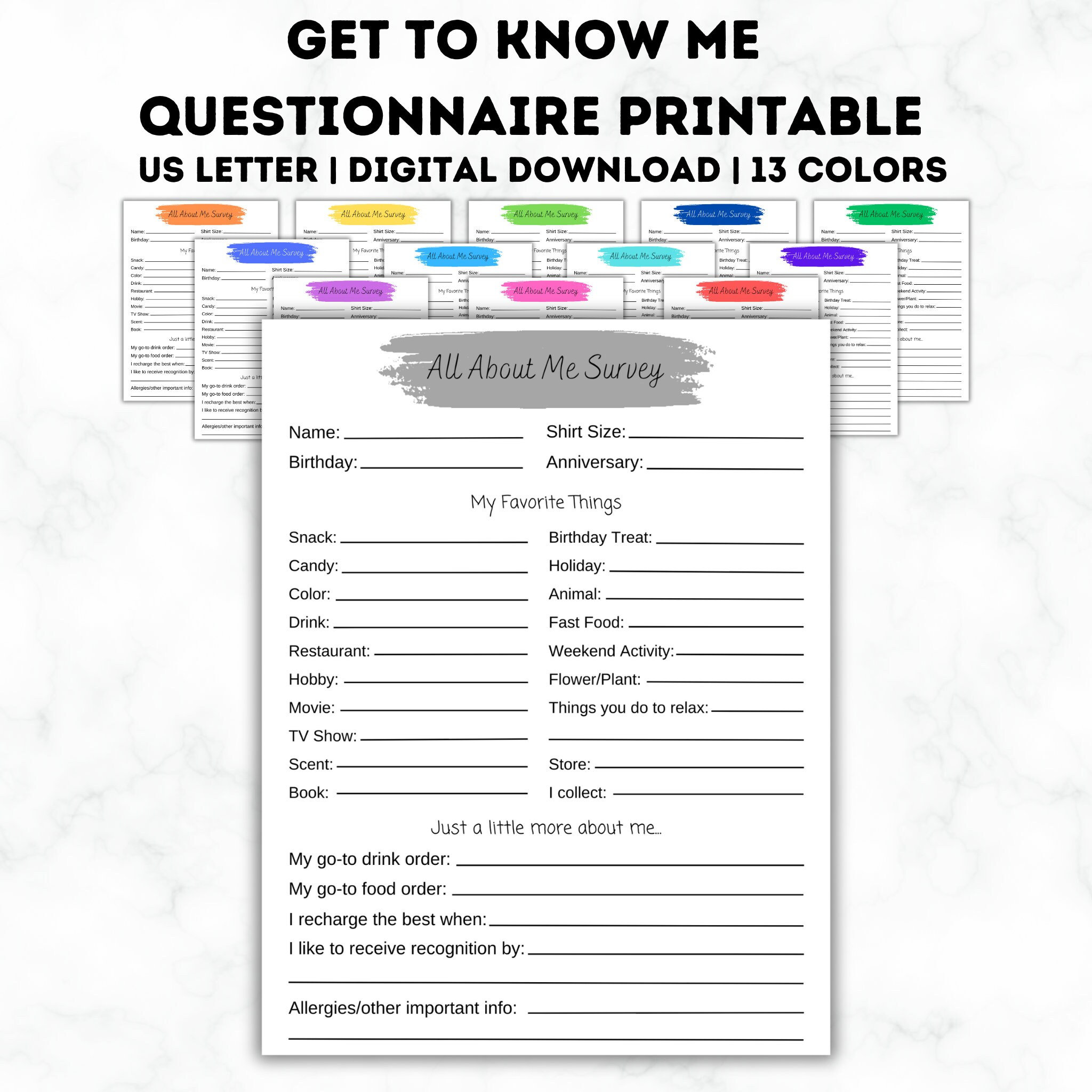 Get to Know Me Survey Activity Printable, All About Me Survey, Coworker ...
