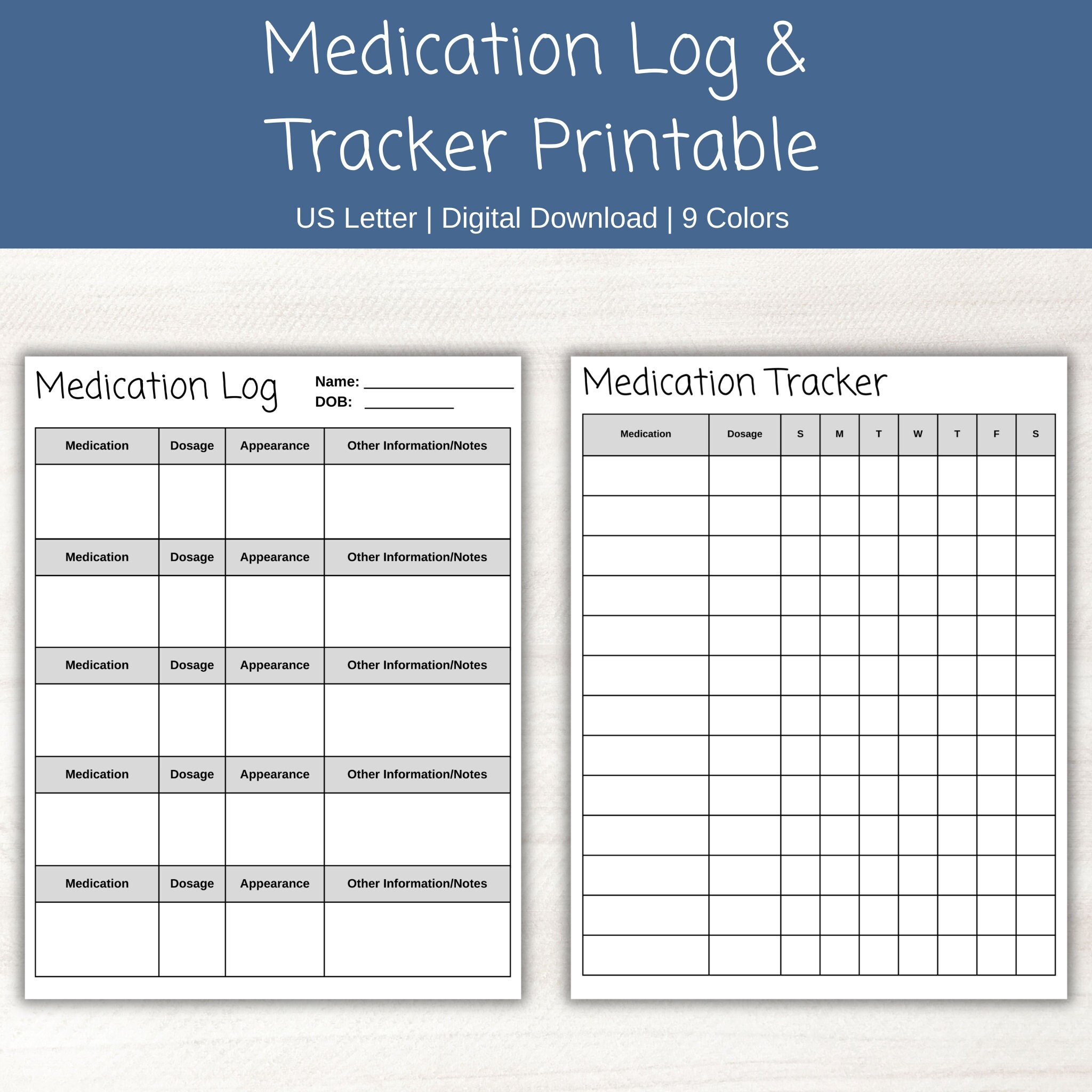 Medication Log Medication Tracker Printable Medications - Etsy
