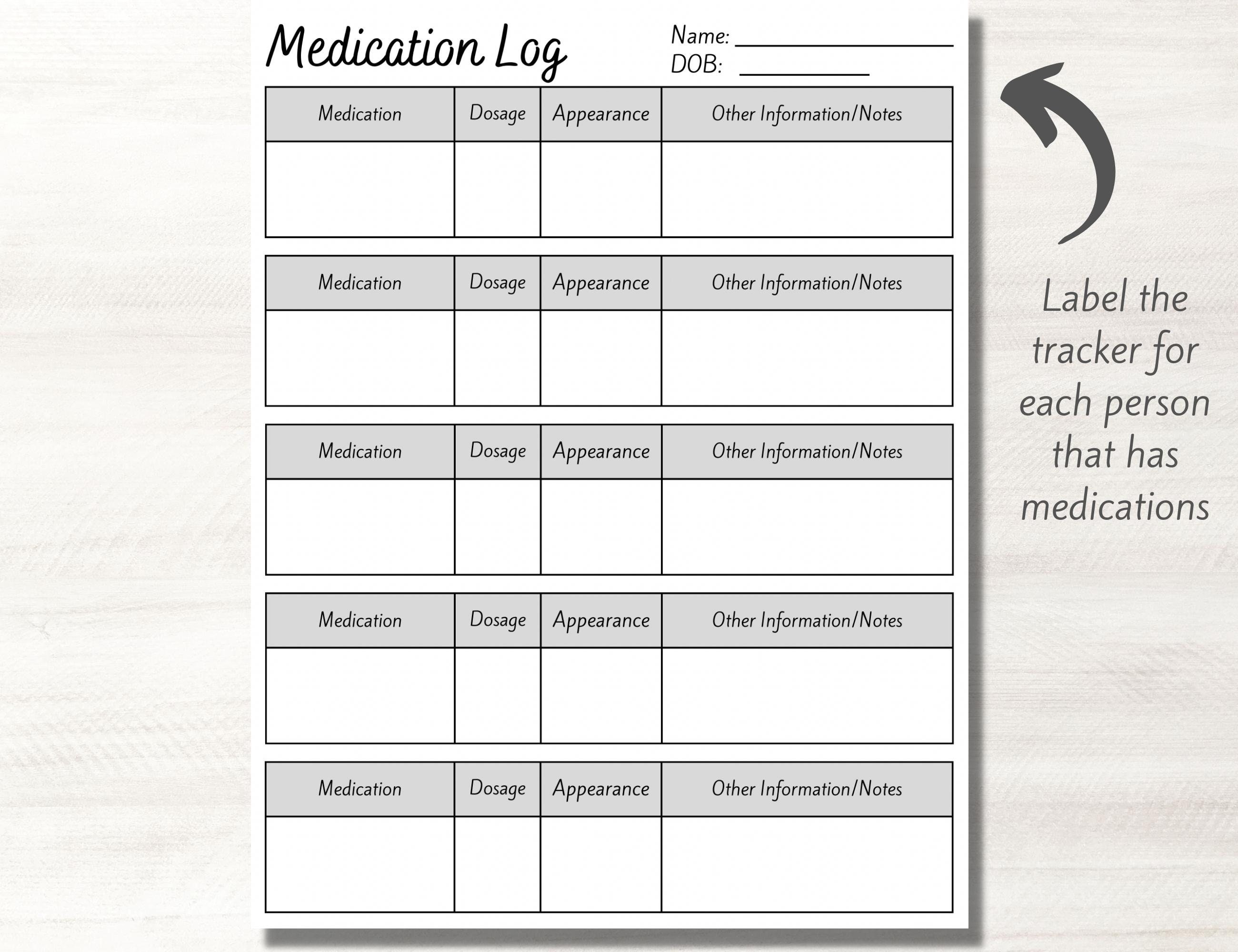 Medication Log Medication Tracker Printable Medications - Etsy