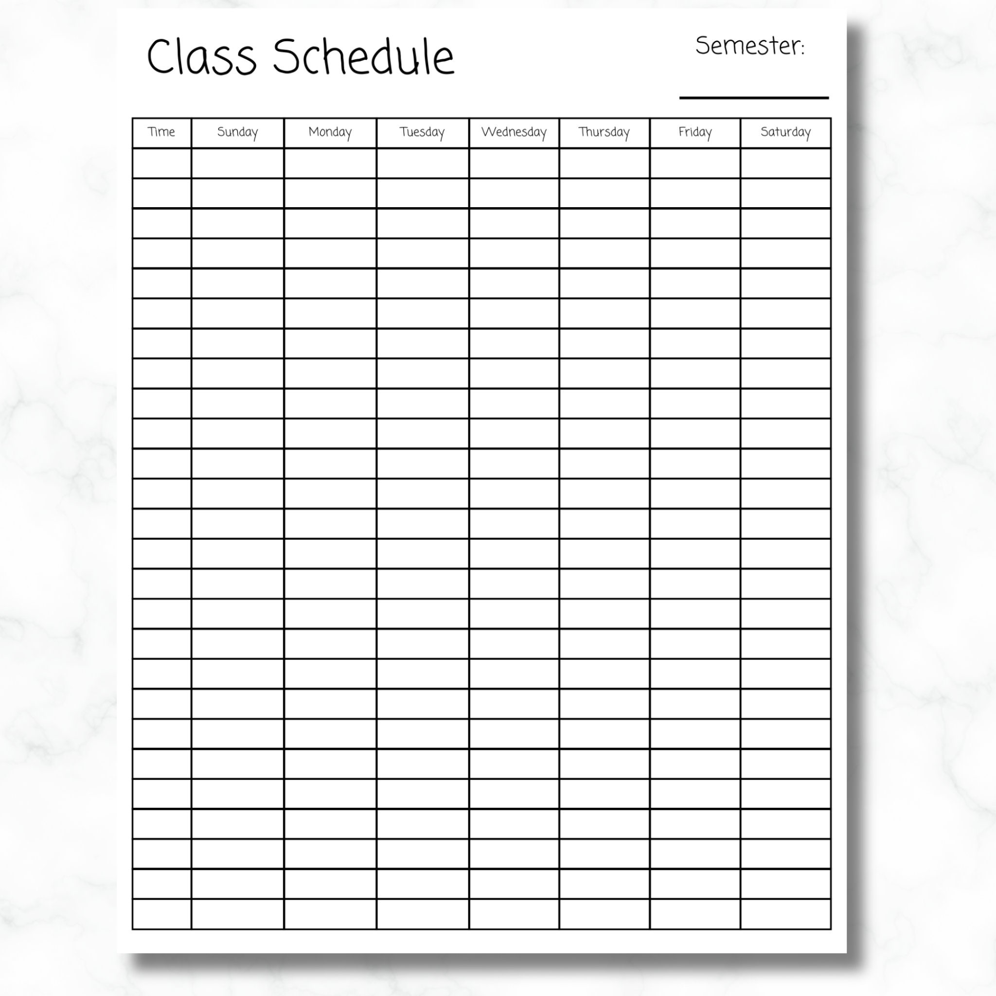 Weekly Class Schedule Printable, College Classes, Semester Tracker ...