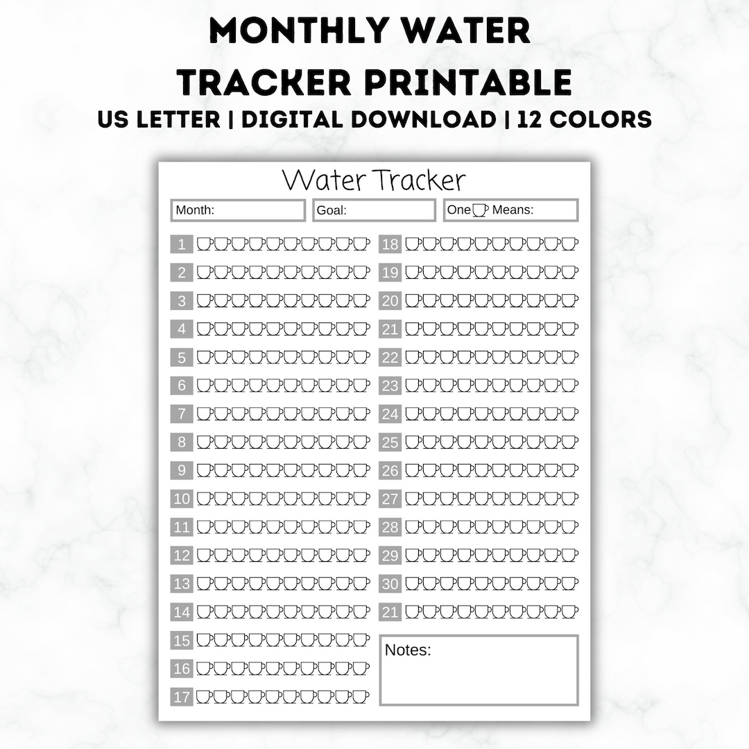 Monthly Water Tracker Printable - Etsy