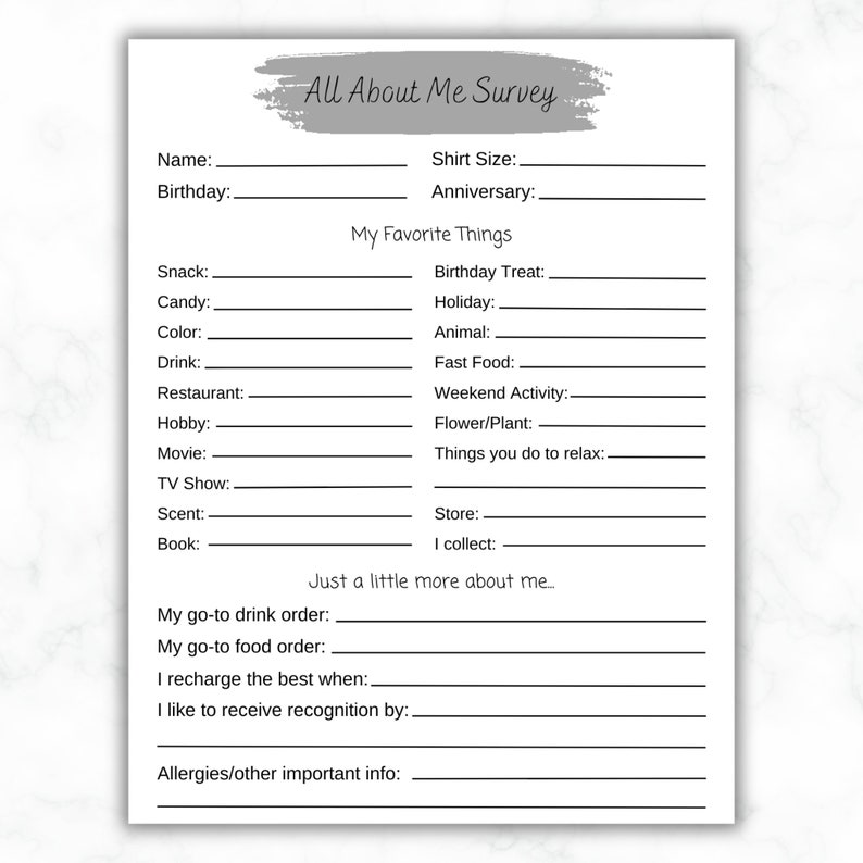 Get to Know Me Survey Activity Printable, All About Me Survey, Coworker Questionnaire, Coworker ...