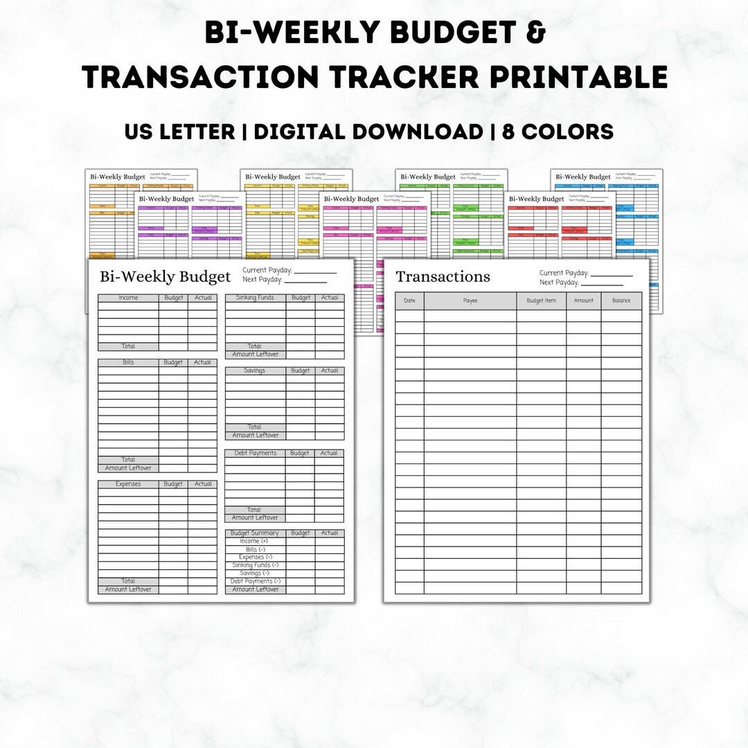 Paycheck Budget, Bi-weekly Budget & Transaction Planner, Bi-weekly ...