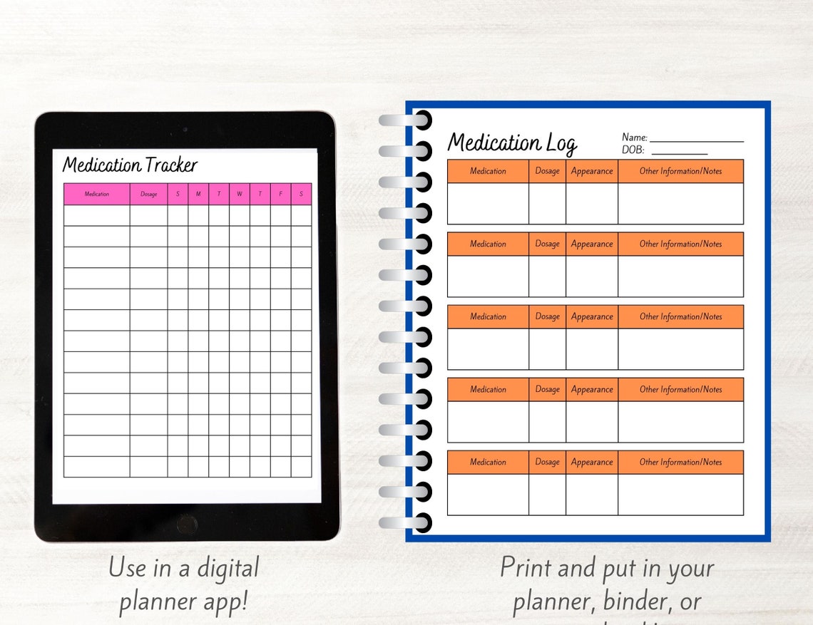 Medication Log Medication Tracker Printable Medications - Etsy