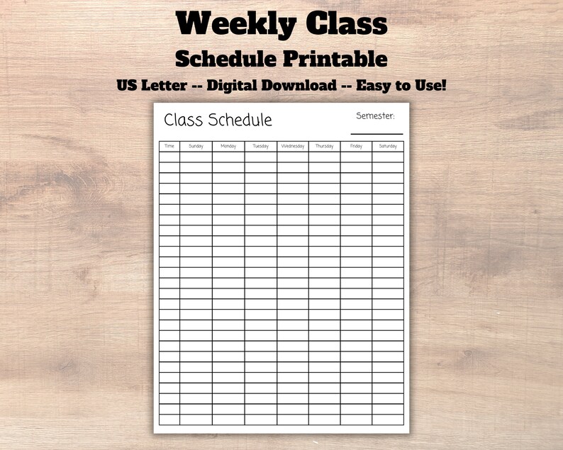 Weekly Class Schedule Printable, College Classes, Semester Tracker ...