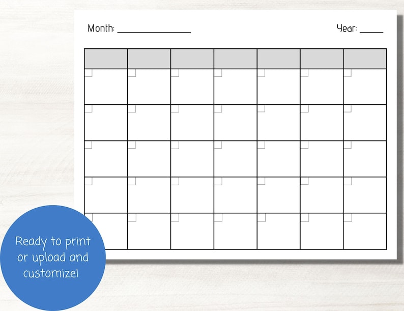 Blank Monthly Calendar Printable Landscape Planner - Etsy Blank Monthly Calendar Printable Landscape Planner - Etsy