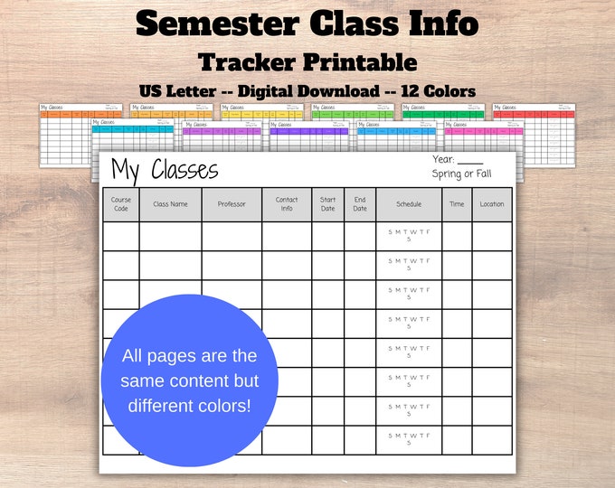 Semester Planner for Students, College, Highschool, Organization List ...