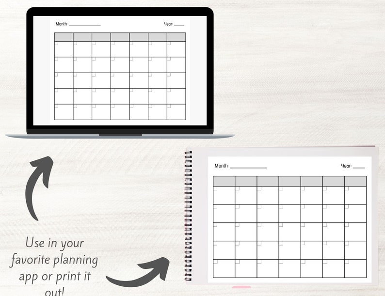 Blank Monthly Calendar Printable Landscape Planner - Etsy Blank Monthly Calendar Printable Landscape Planner - Etsy
