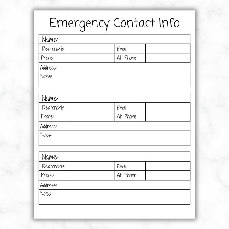Emergency Contact Info, Emergency Contact List, Contact Information, in ...
