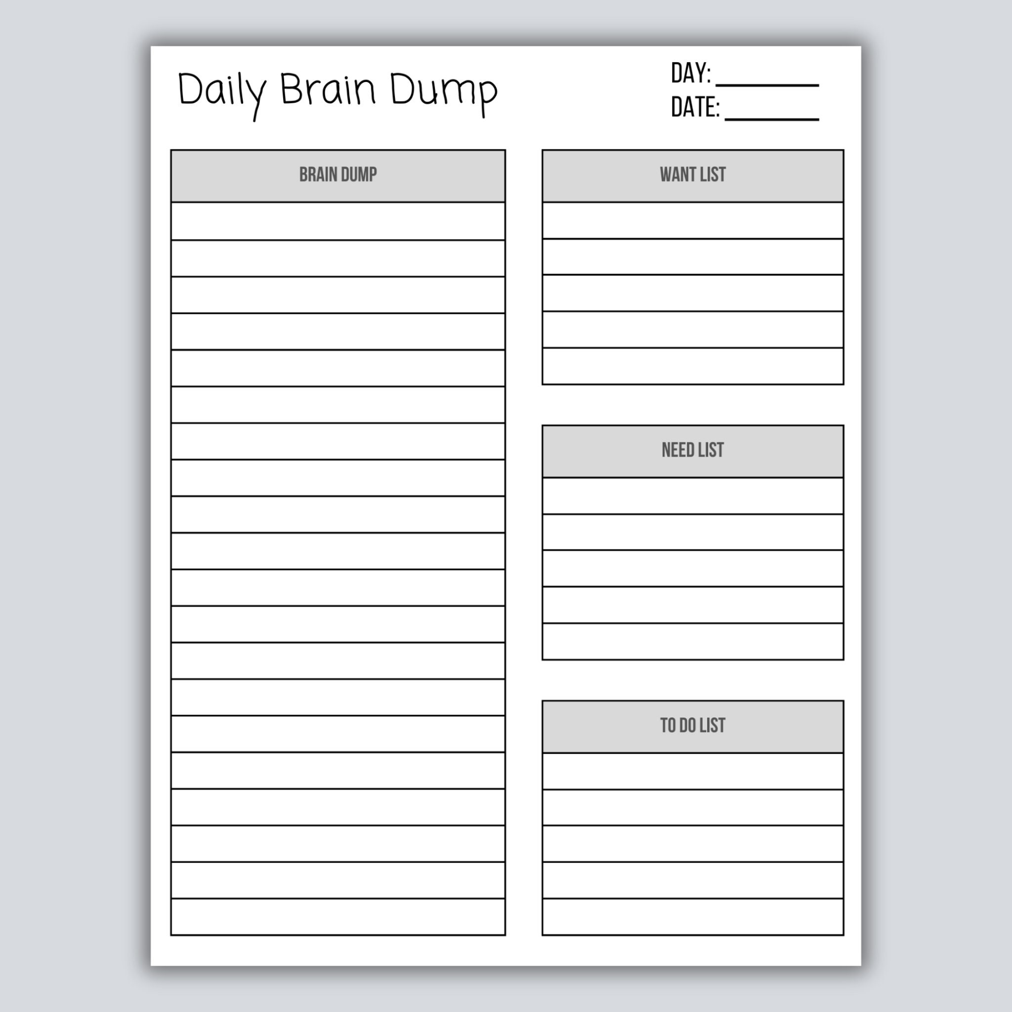 Daily Brain Dump/mental Health Printable - Etsy