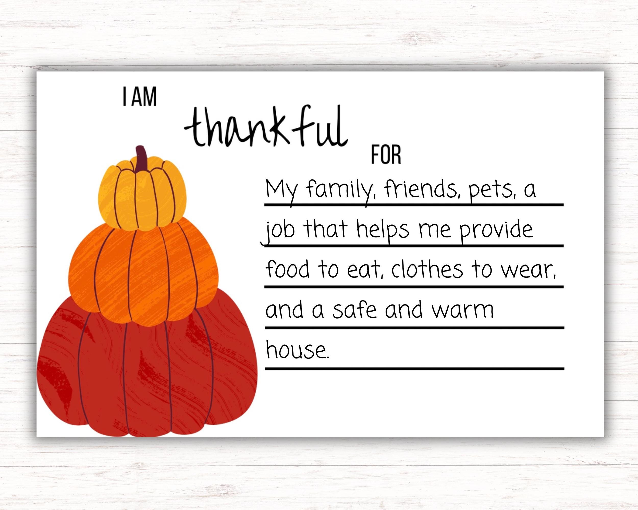 I Am Thankful Cards, Thanksgiving Card Printable, I Am Thankful for ...