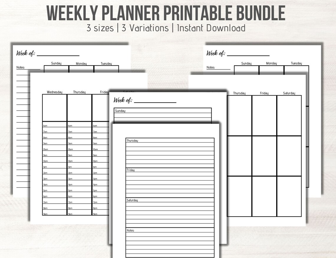 Blank Weekly Planner Printable Bundle - Etsy