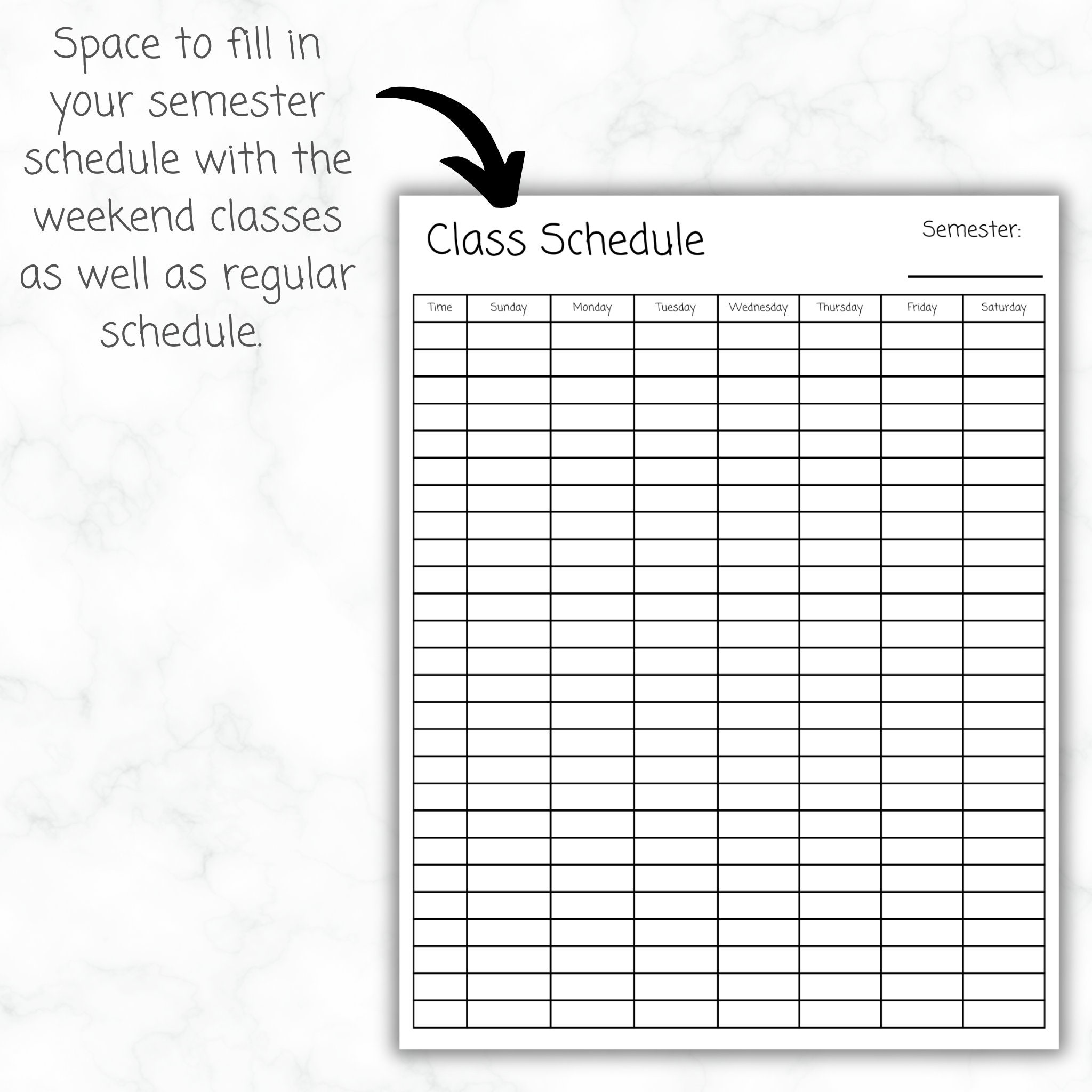 Weekly Class Schedule Printable, College Classes, Semester Tracker ...