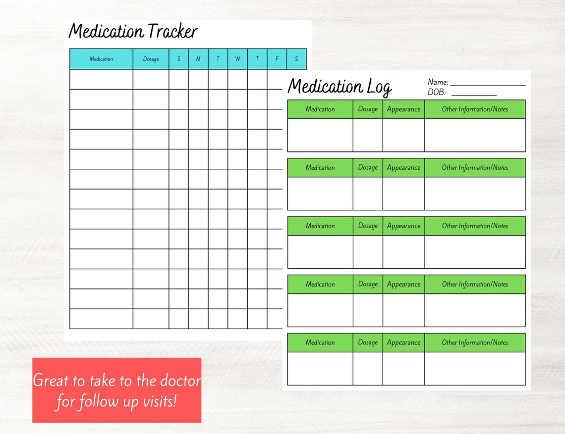 Medication Log Medication Tracker Printable Medications - Etsy