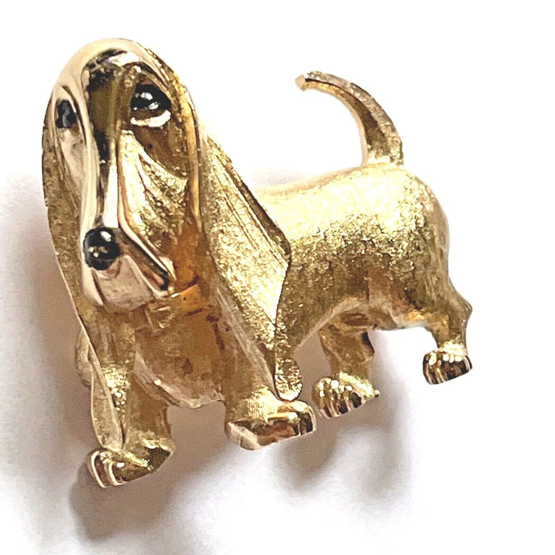Marcel BOUCHER Basset Hound Figural Pin Brooch Gold Toned Signed ...