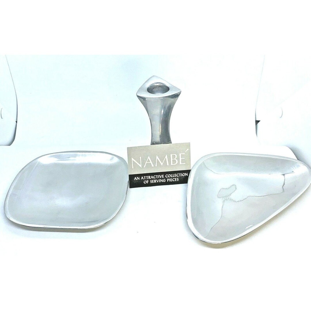 Three Nambé Silver Pieces Lot: Candlestick & Two Small Dishes MCM ...