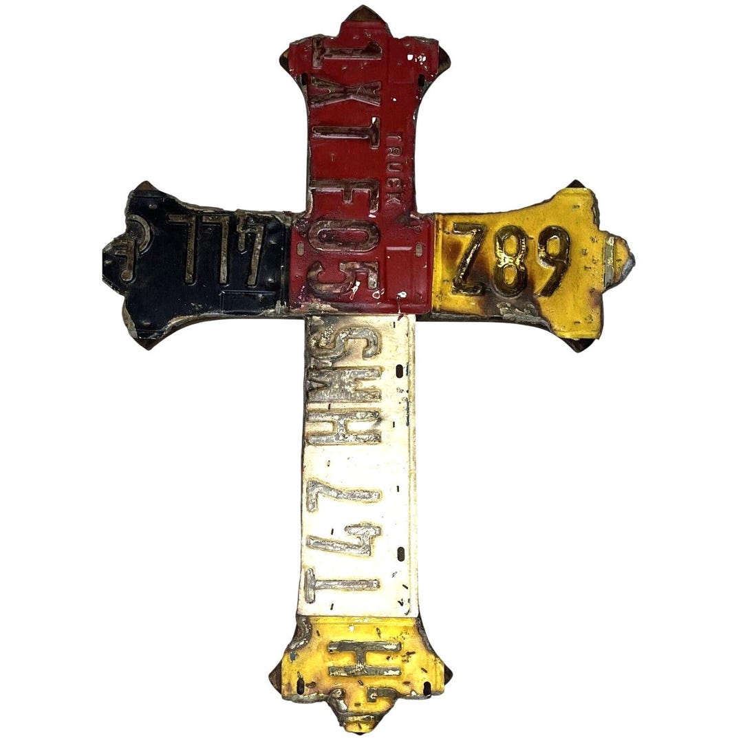 OOAK Handmade Wooden License Plate Cross Farmhouse Ranch Style Art Wall ...