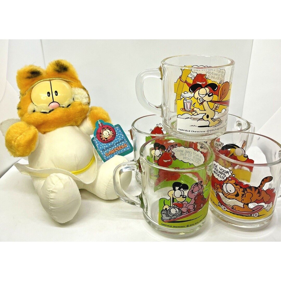 Vintage Garfield Mcdonald's Glass Mugs & Angel Plush Set - Etsy