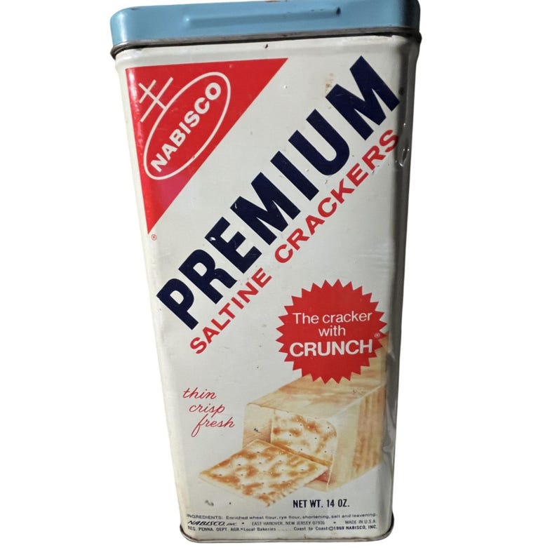 Nabisco Preimium Saltine Cracker Tin 1969 Hanover NJ Vintage 14oz USA ...
