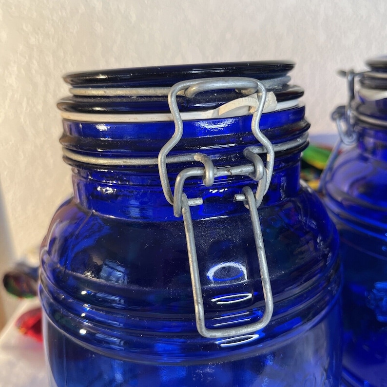 Pair Cracker Barrel Cobalt Blue Cookie Flour & Sugar Glass Cannister ...