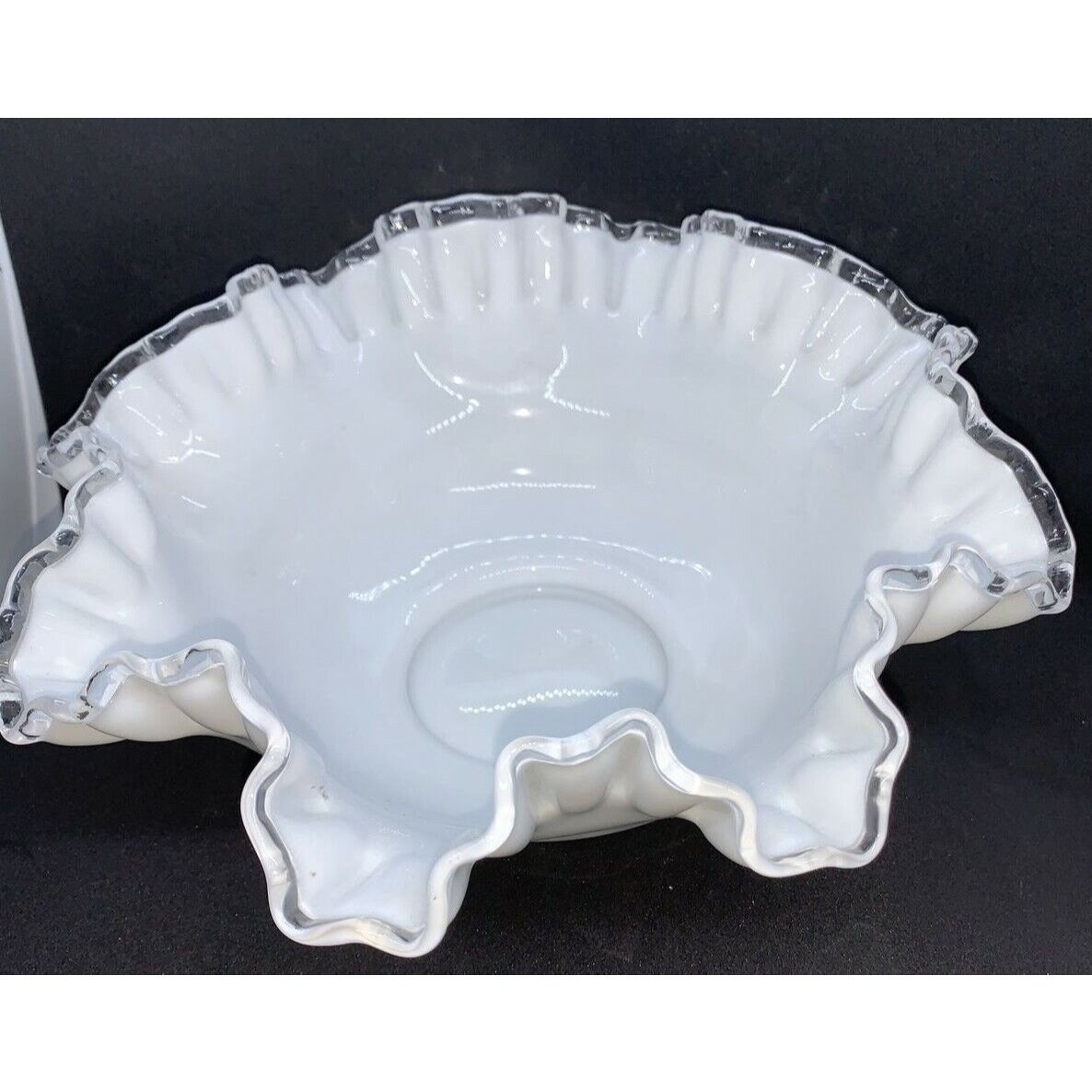 Large Fenton White Ruffle Silver Crest Serving Bowl - Etsy