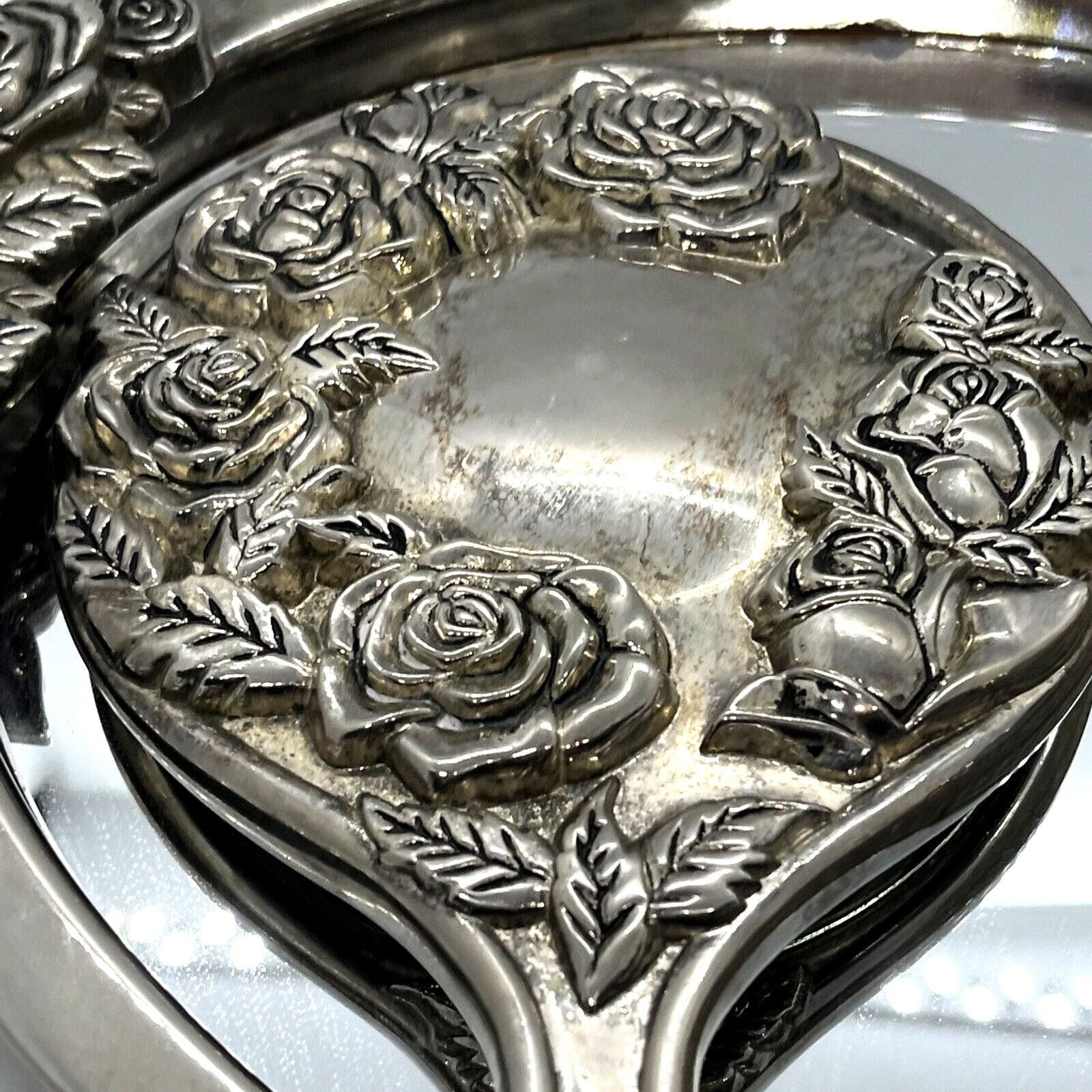 Godinger GSA Silver Plated Roses Mirror Brush Comb Tray Vanity Set ...