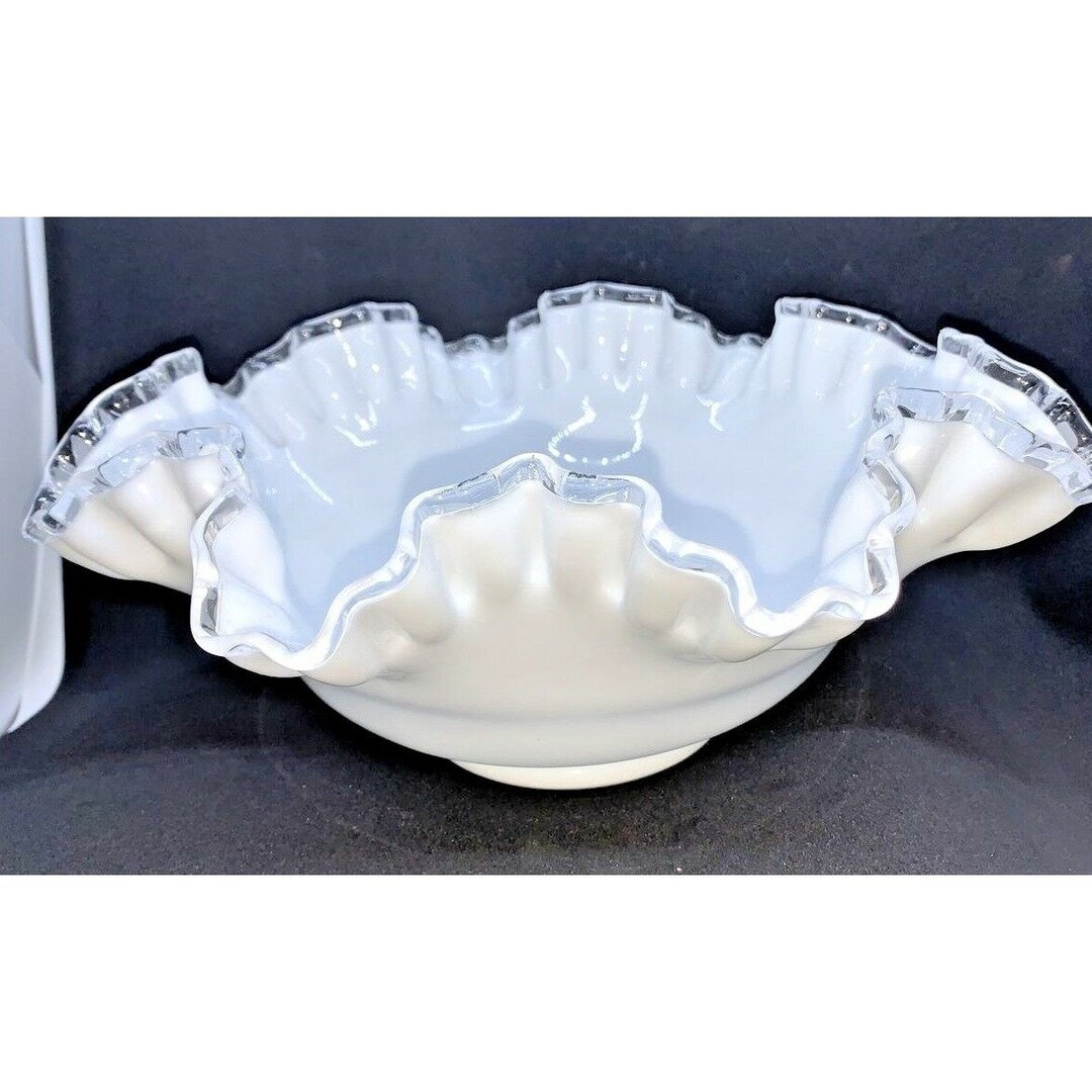 Large Fenton White Ruffle Silver Crest Serving Bowl - Etsy