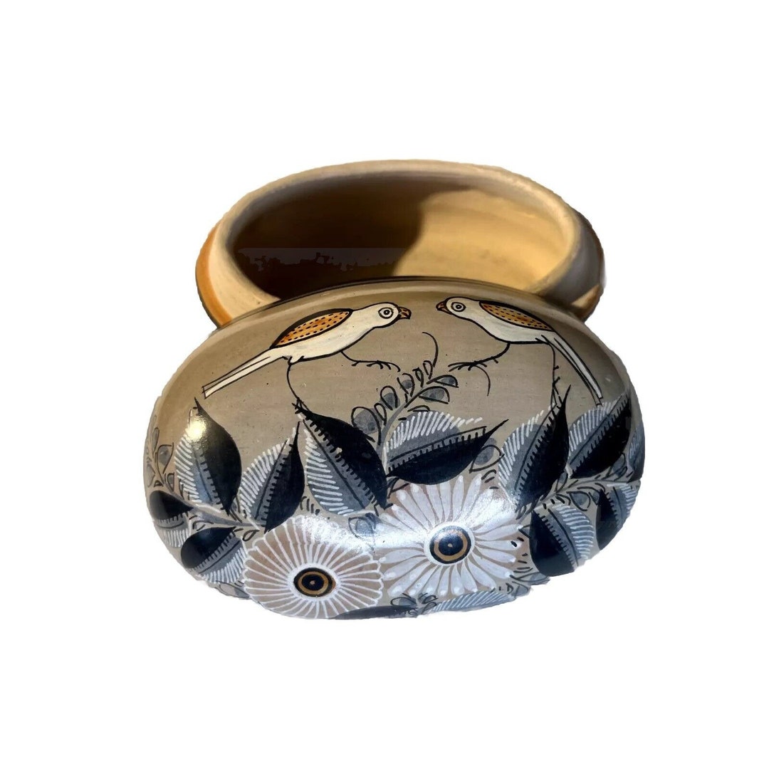 Tonala Mexico Jimon Oval Egg Shape Trinket Box Folk Art Paloma Bird ...