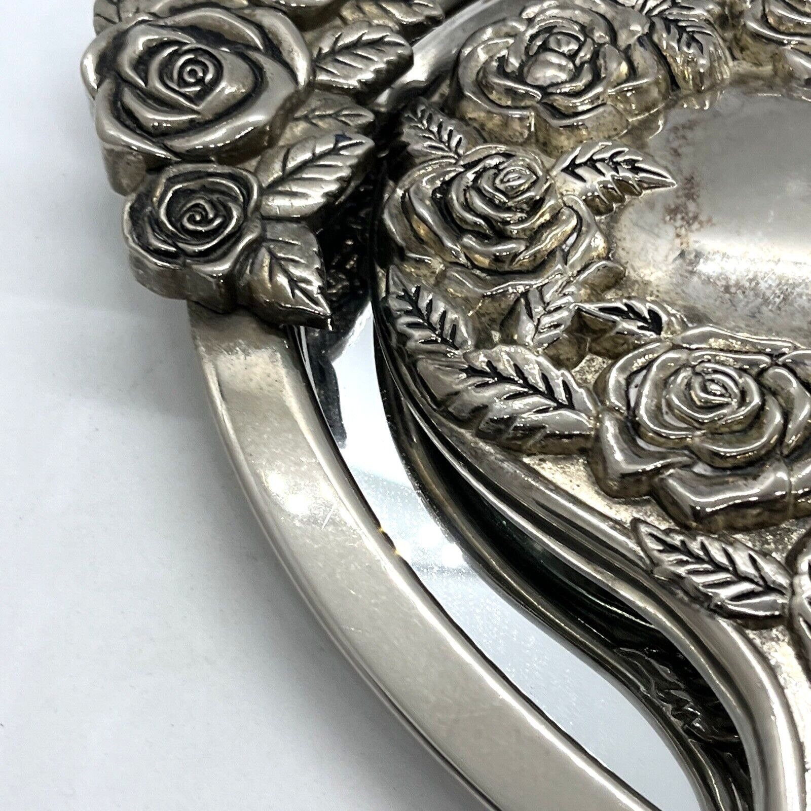 Godinger GSA Silver Plated Roses Mirror Brush Comb Tray Vanity Set ...