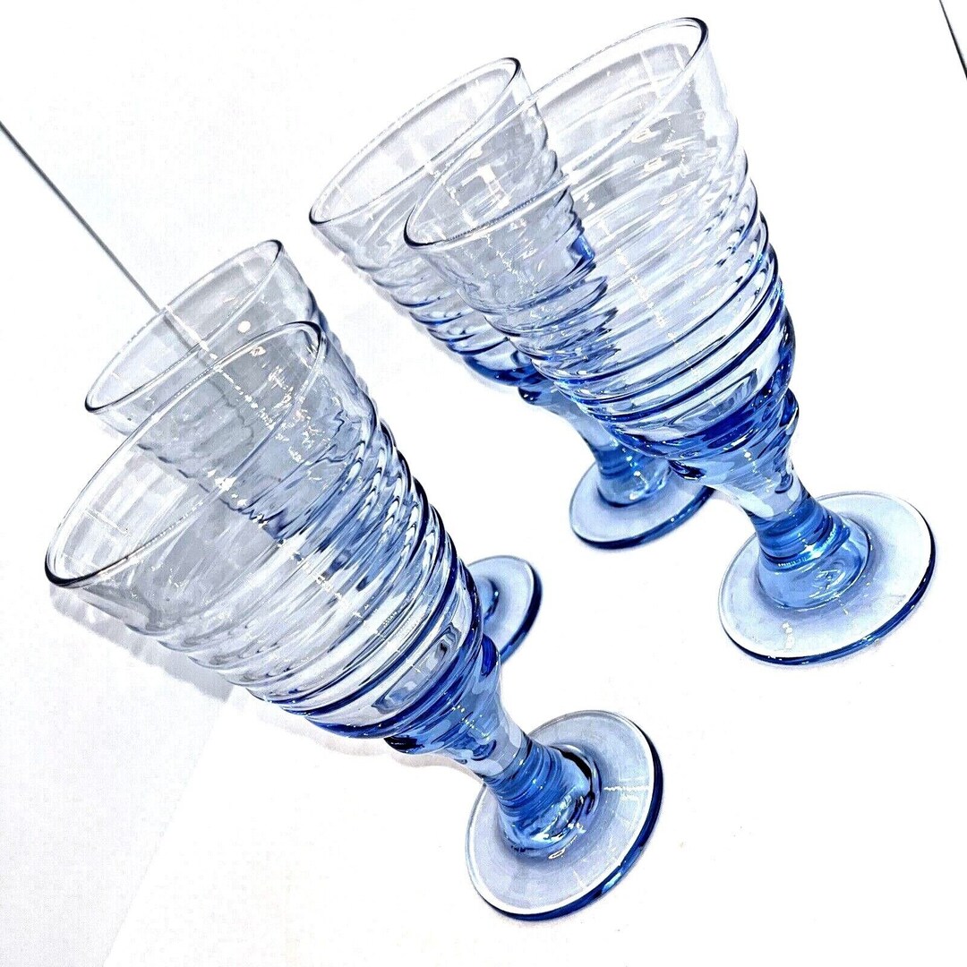 Libbey Blue Sirrus Goblets Retro Ribbed Set of Four Vintage - Etsy