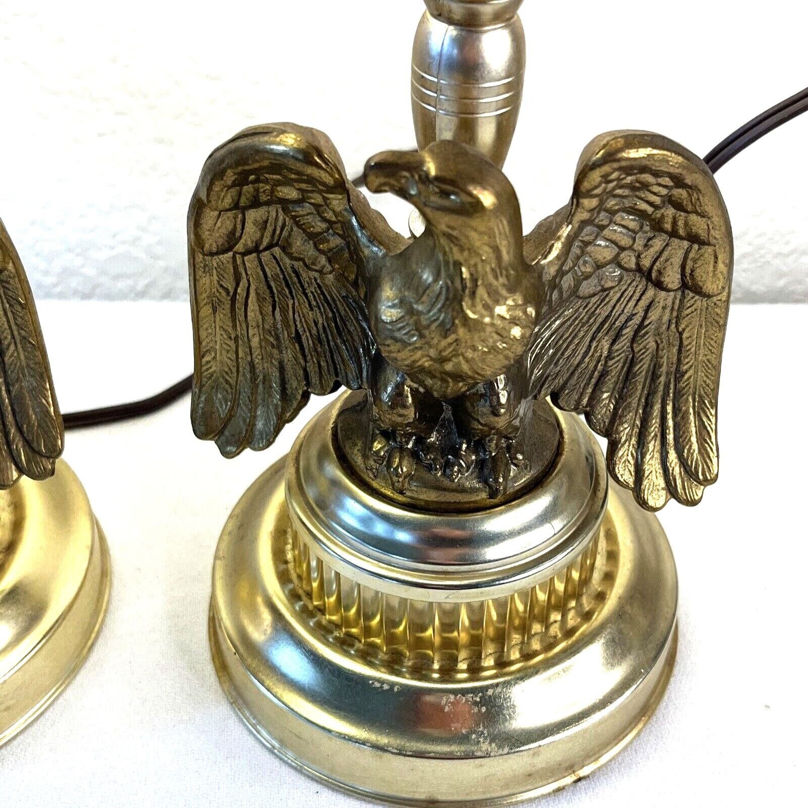 Pair Eagle Federal Style Brass MCM Table Lamps With Frosted - Etsy