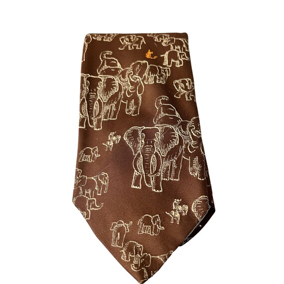 1970s Sears Mens Store Elephants and Mice Tie Wide Po… - Gem