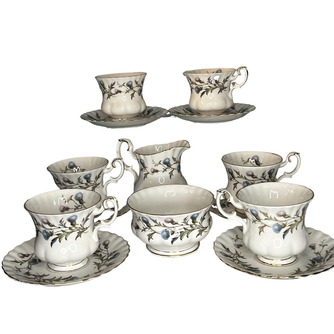 Royal Albert BRIGADOON Teacup Saucer & Creamer Sugar 14 PC Set Vintage ...