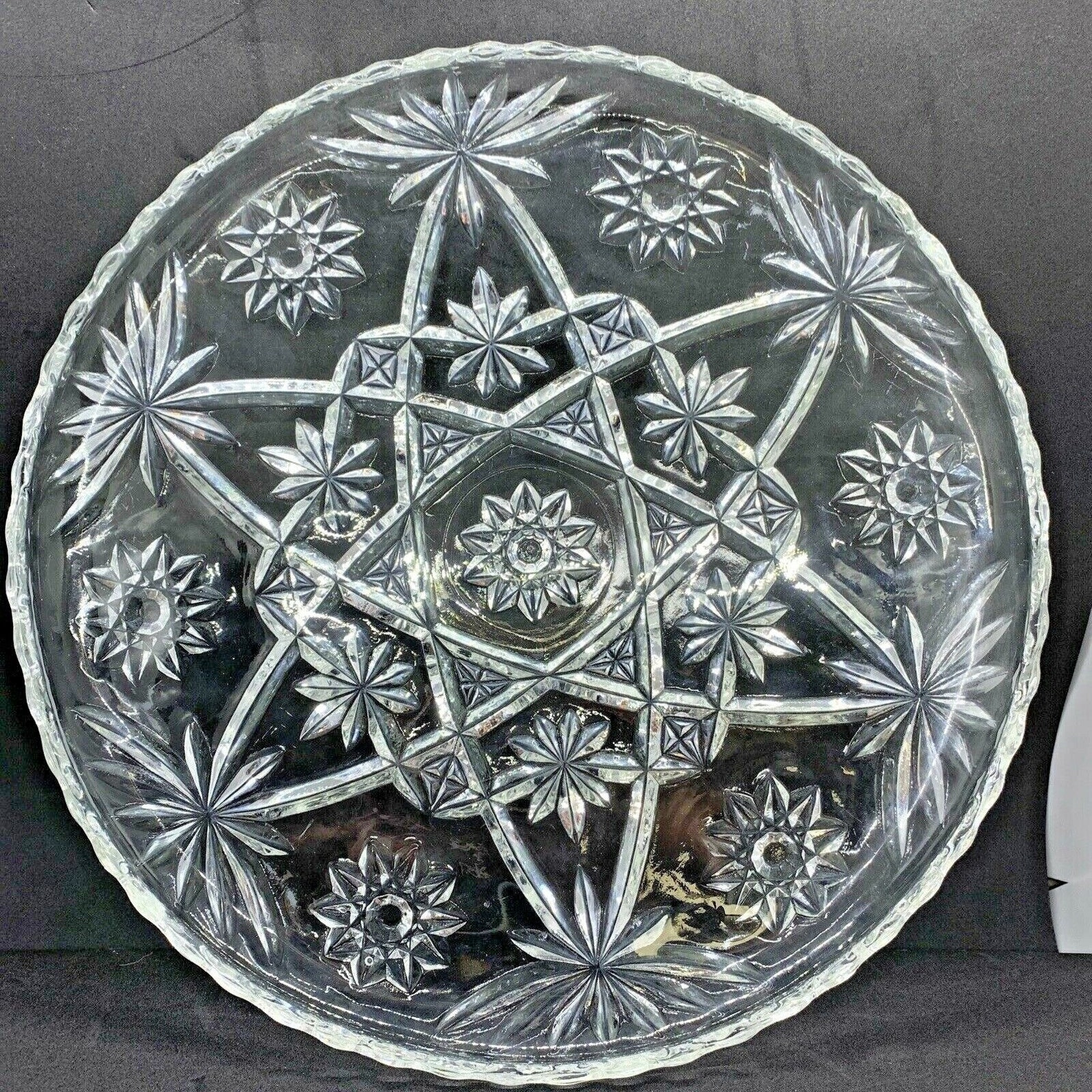 Vintage Anchor Hocking Star of David Heavy Crystal Round Serving ...