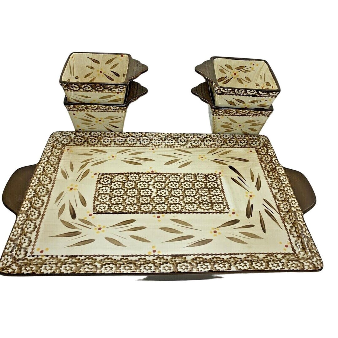 Temptations by Tara Old World Brown 16" Appetizer Tray & 4-10oz ...