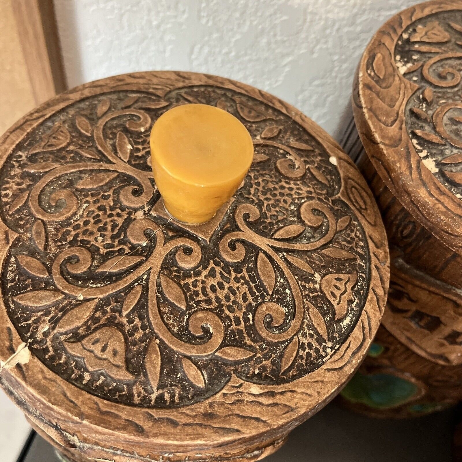 Treasure Craft Canister Set W/cookie Jar Faux Wood Grain Turquoise ...